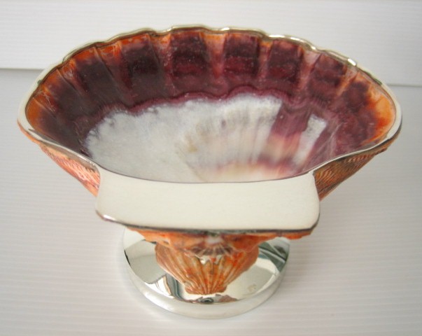Sterling Silver Abalone Shell Dish with Silver Trimming.